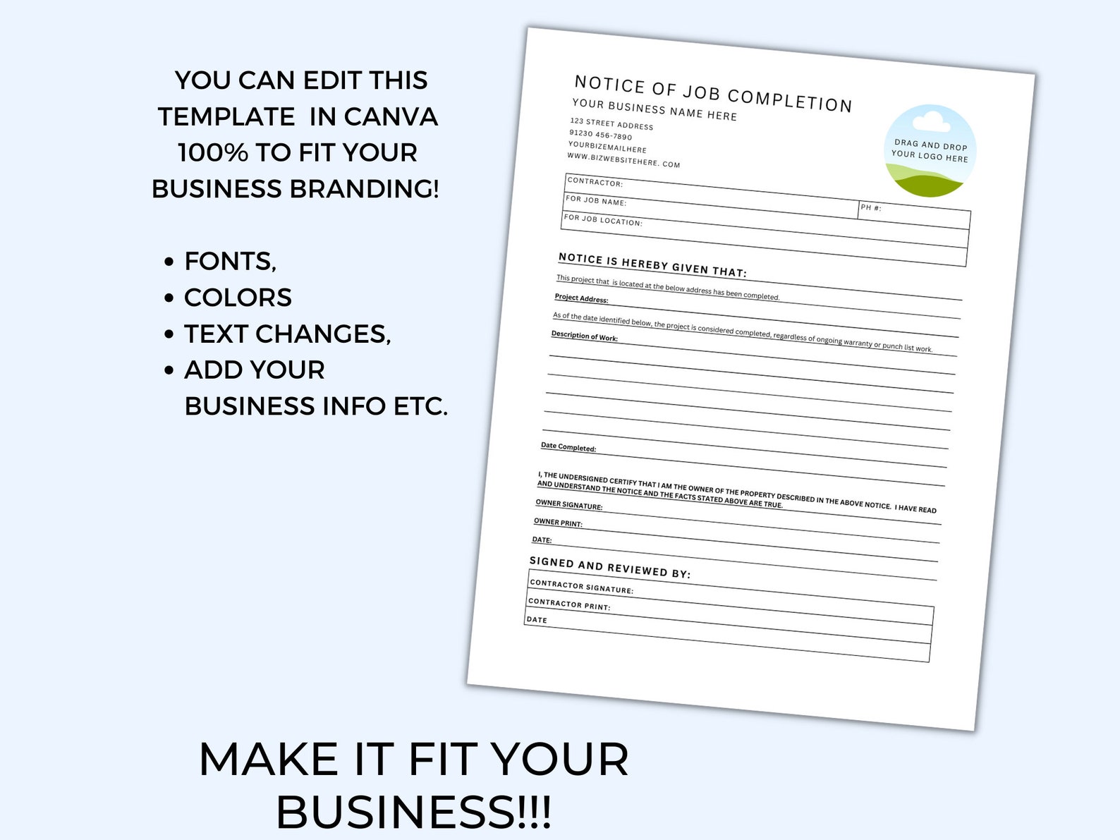 Notice of Job Completion Template, Job Completion Letter, Project ...