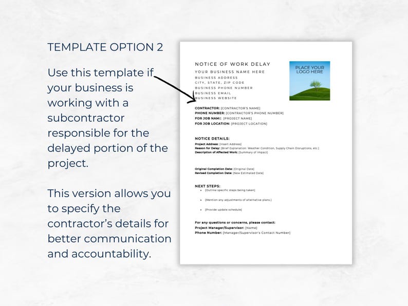 Work Delay Notice Template, Project Delay Letter, Client Notice, Job ...