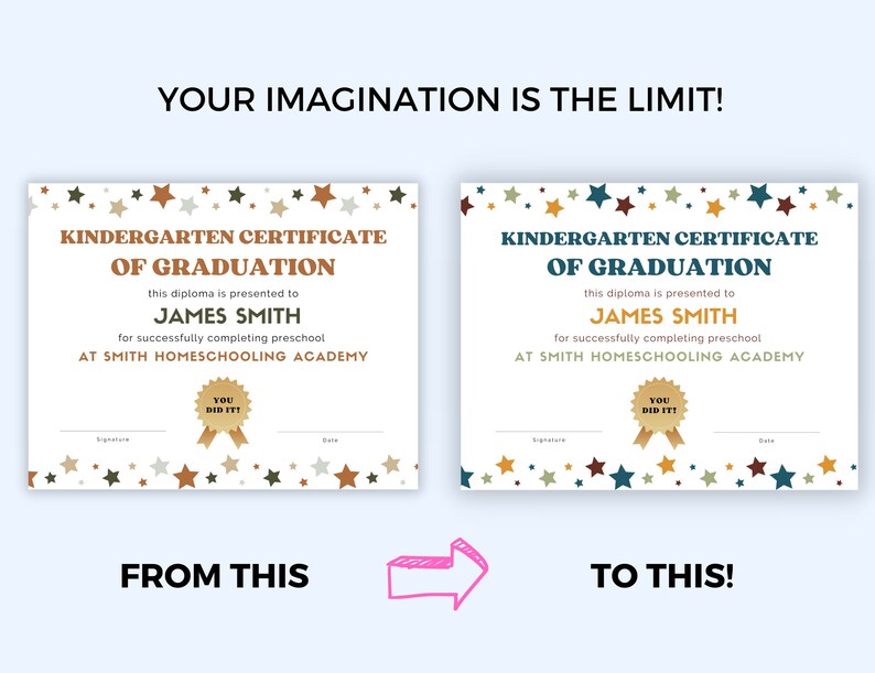 Kindergarten Diploma Template, Printable Kindergarten Graduation ...