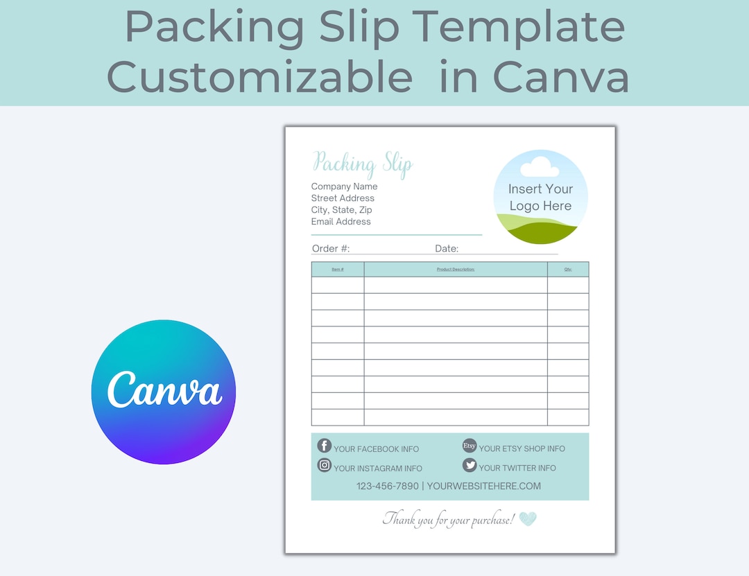 Packing Slip, Packing Slip Template, Packing List, Printable Shipping ...