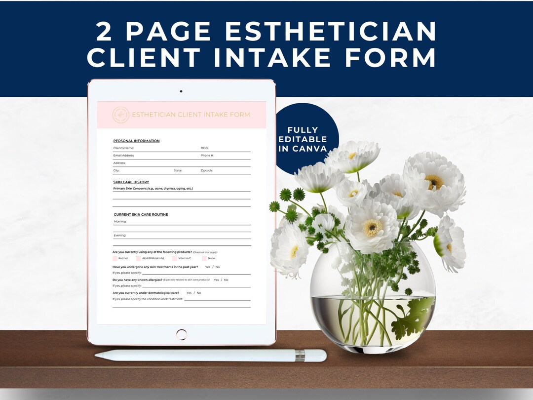 Client Intake Form for Esthetician, Client Consent Form Esthetician ...