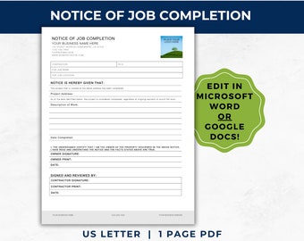 Notice of Job Completion Template, Job Completion Letter, Project ...