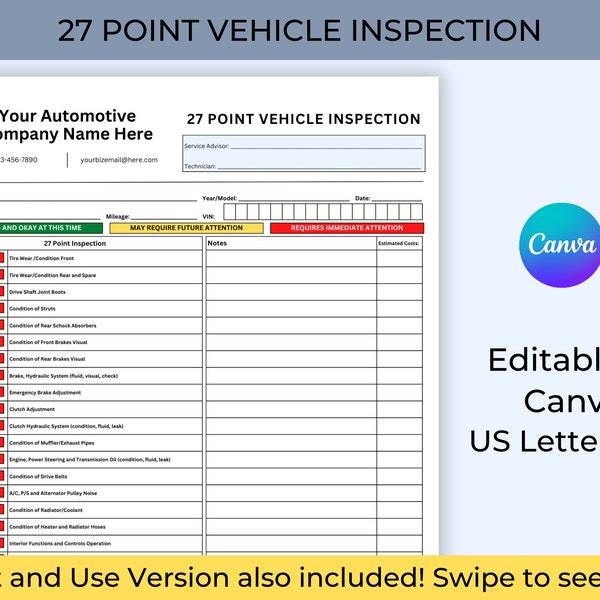 Auto Inspection Checklist Template - Etsy