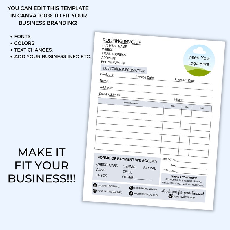 Roofing Business Invoice Template, Contractor Accounting, Rehab Project ...