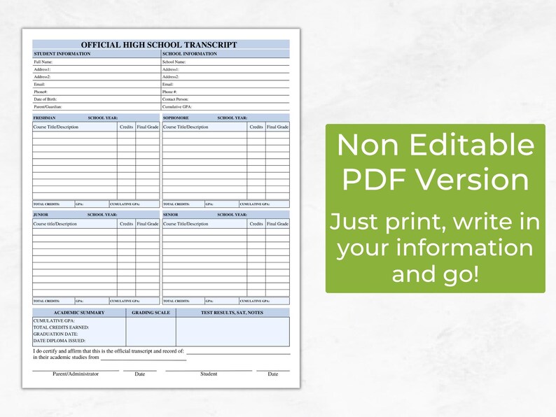 High School Transcript Template, Editable Official Homeschool ...