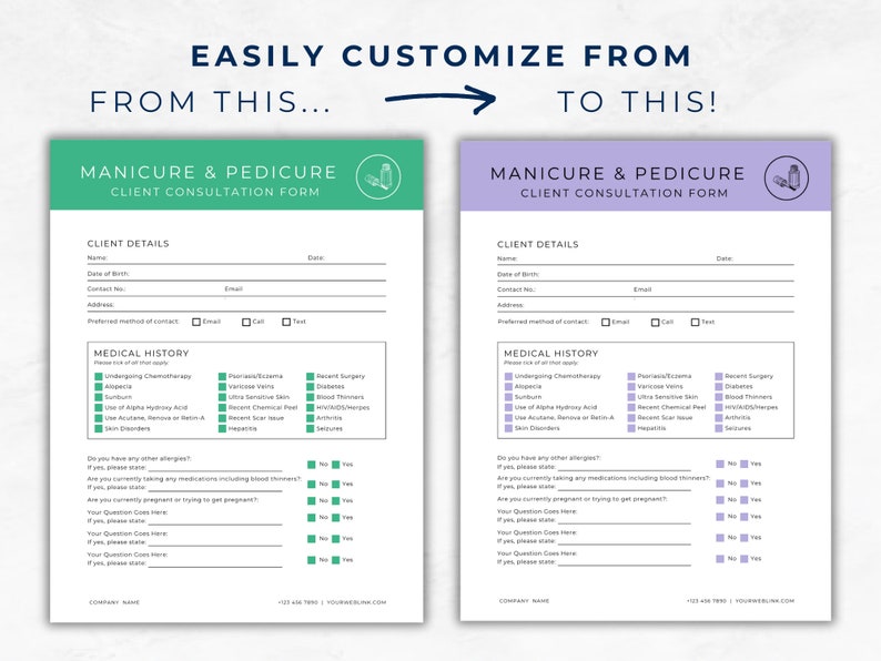 Nail Tech Client Consent Form, Nail Tech Client Consultation, Client ...