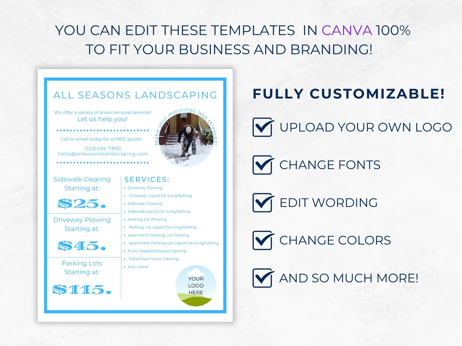 Editable Snow Plowing Flyers, Snow Blowing Flyer, Snow Removal Flyer ...