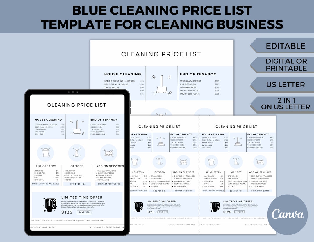 Cleaning Price List, Editable Cleaning Price List, Cleaning Service ...