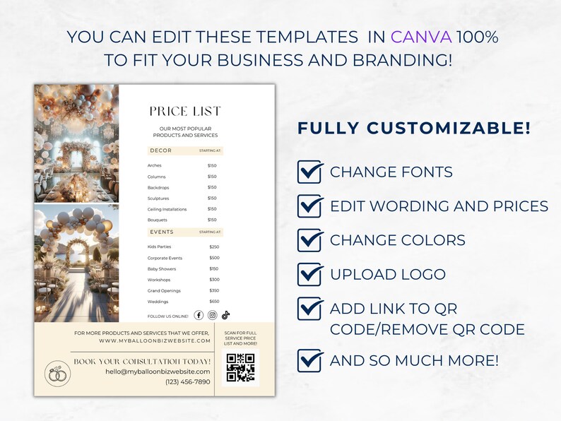 Balloon Business Price List, Balloon Decor Price List Template, Price ...