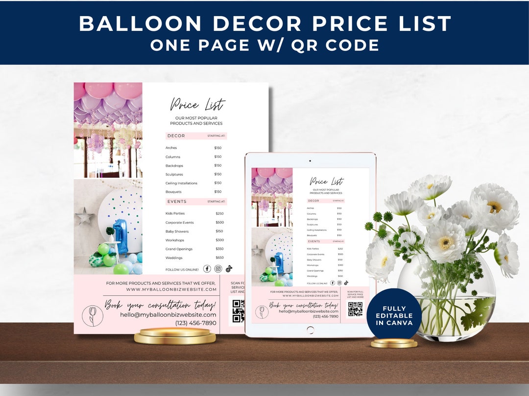 Balloon Decor Price List, Balloon Business Price List Template, Price ...