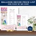 Balloon Decor Price List, Balloon Business Price List Template, Price ...