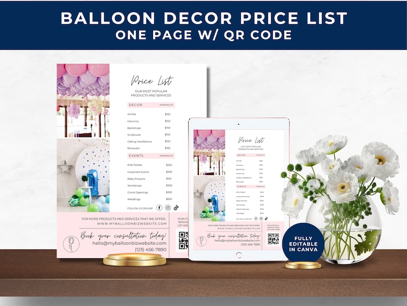 Balloon Decor Price List, Balloon Business Price List Template, Price ...