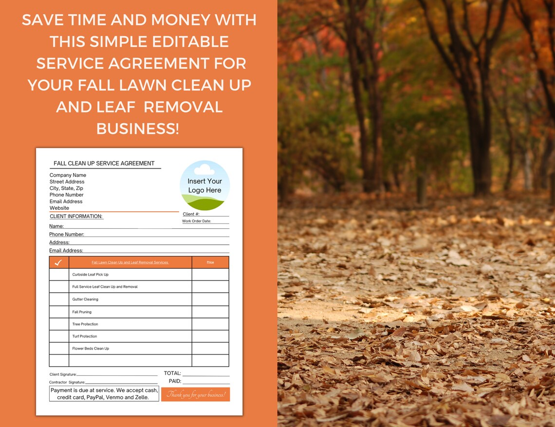 Fall Lawn Clean up Contract, Leaf Removal Service Agreement, Full ...