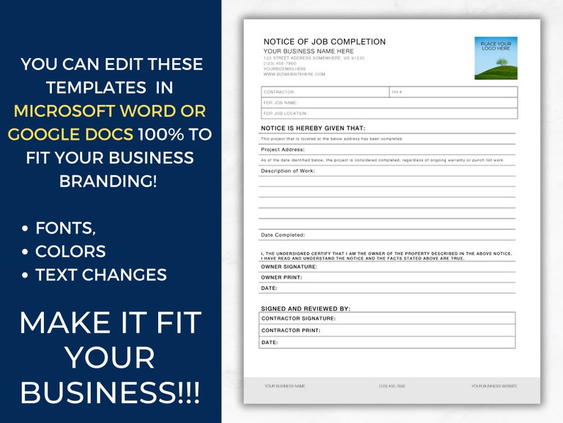 Notice of Job Completion Template, Job Completion Letter, Project ...