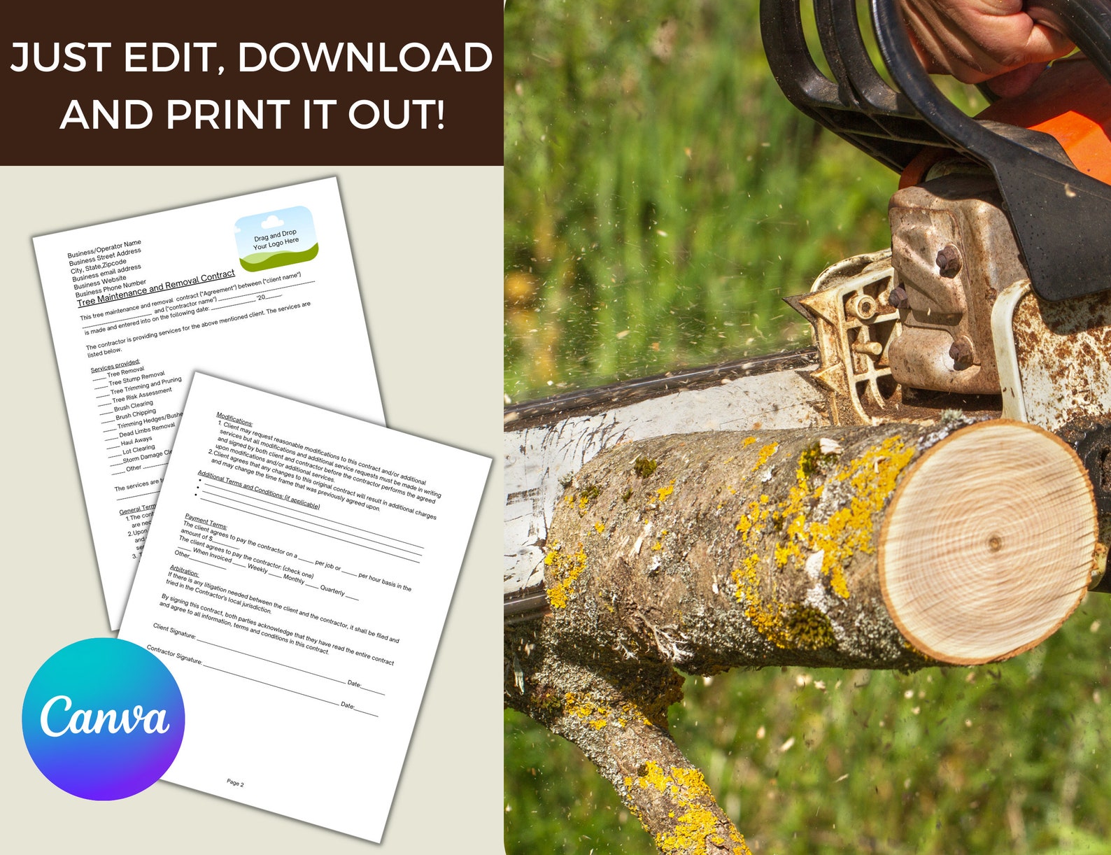 Tree Trimming Contract Template, Tree Removal Service Agreement, Canva ...