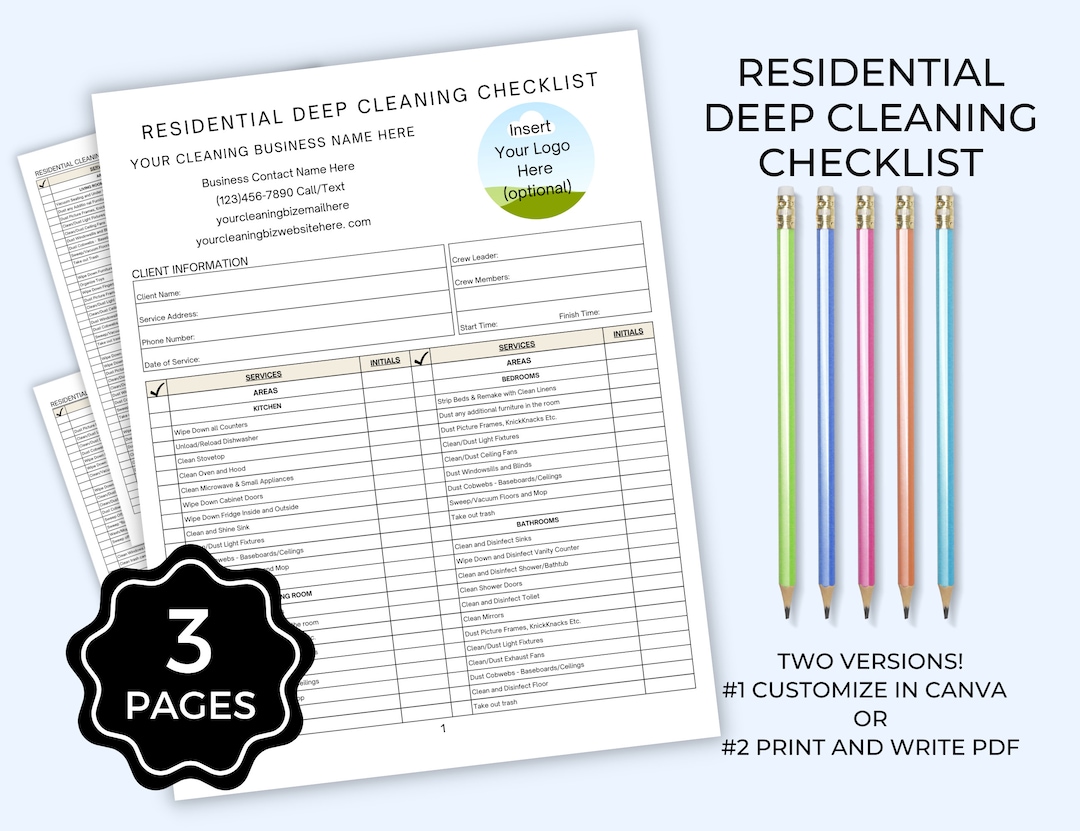 Residential Deep Cleaning Checklist, Cleaning Service, Cleaners ...