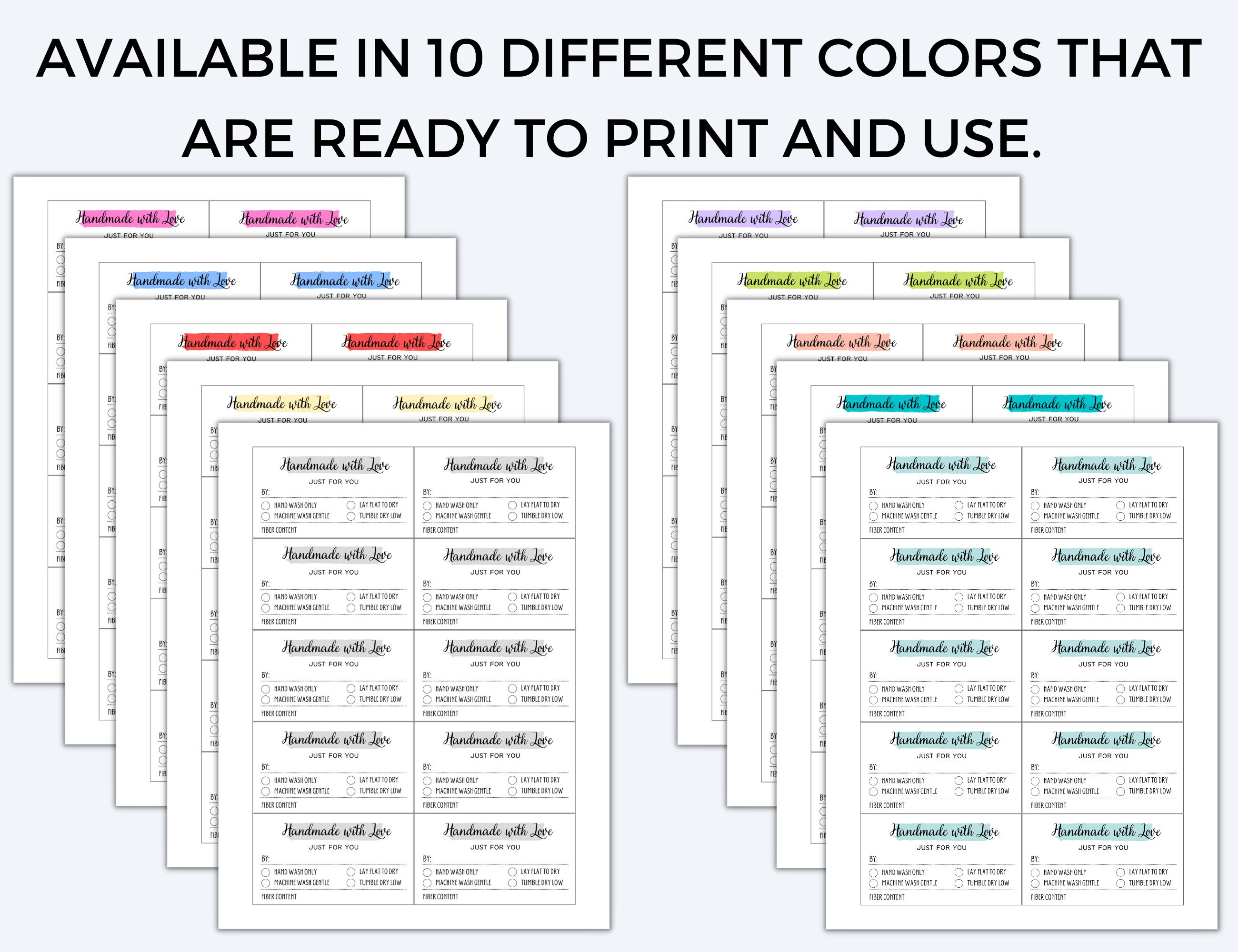 Printable Care Tag, Care Labels, Handmade for You, Washing Instructions ...