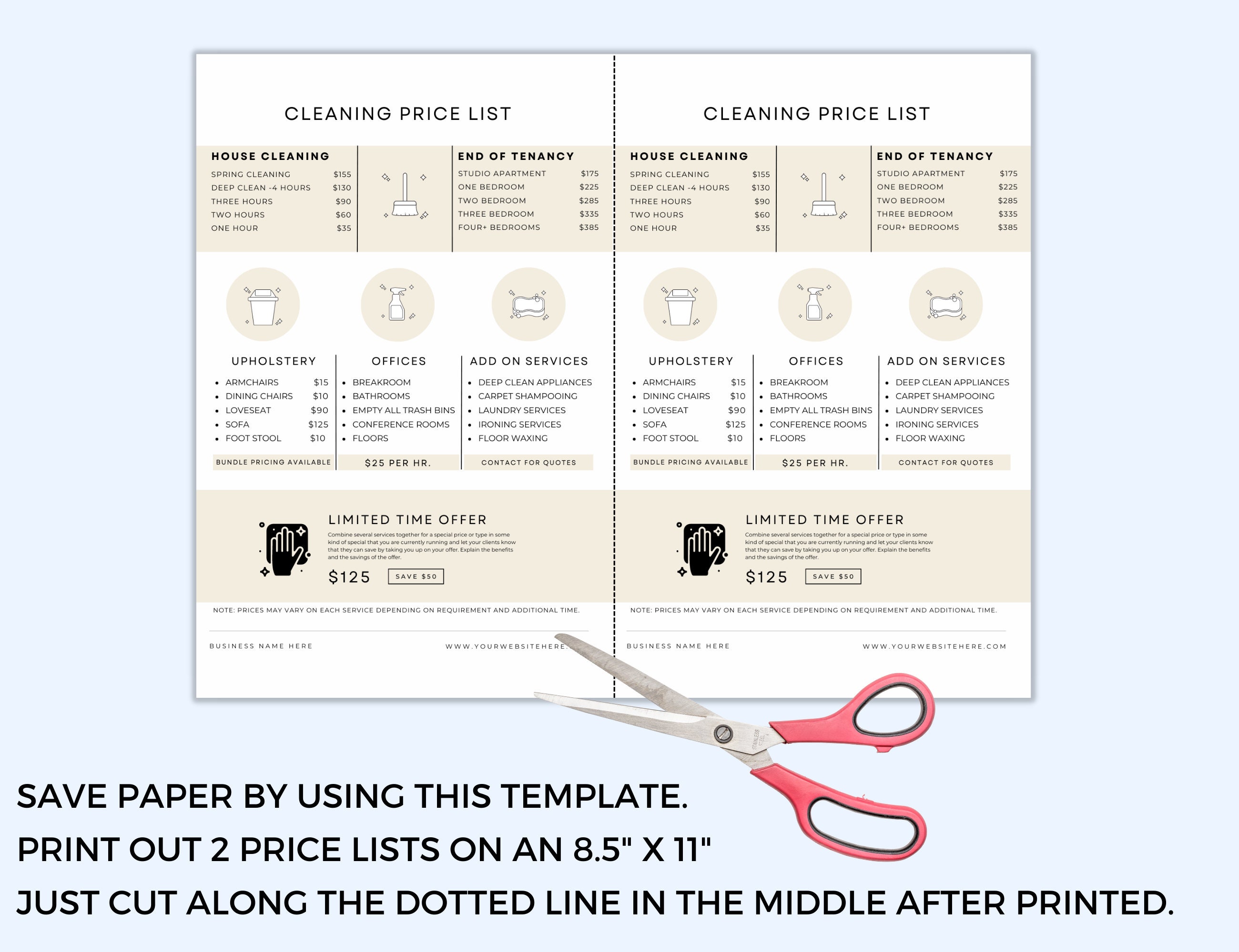 Cleaning Price List, Editable Cleaning Service Price List, Residential ...