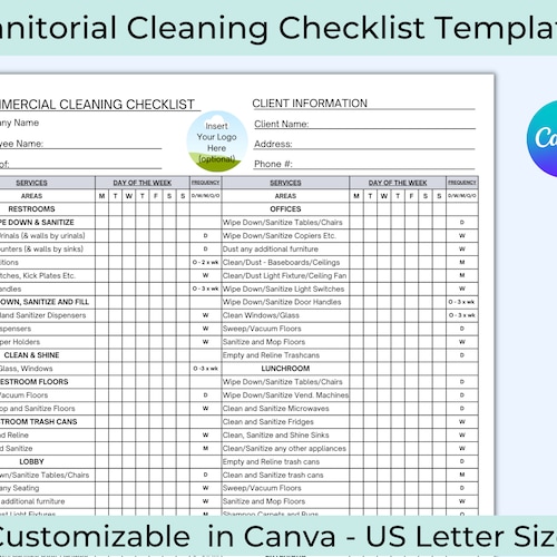 Checklist for Cleaning Service Janitorial Cleaning Checklist - Etsy