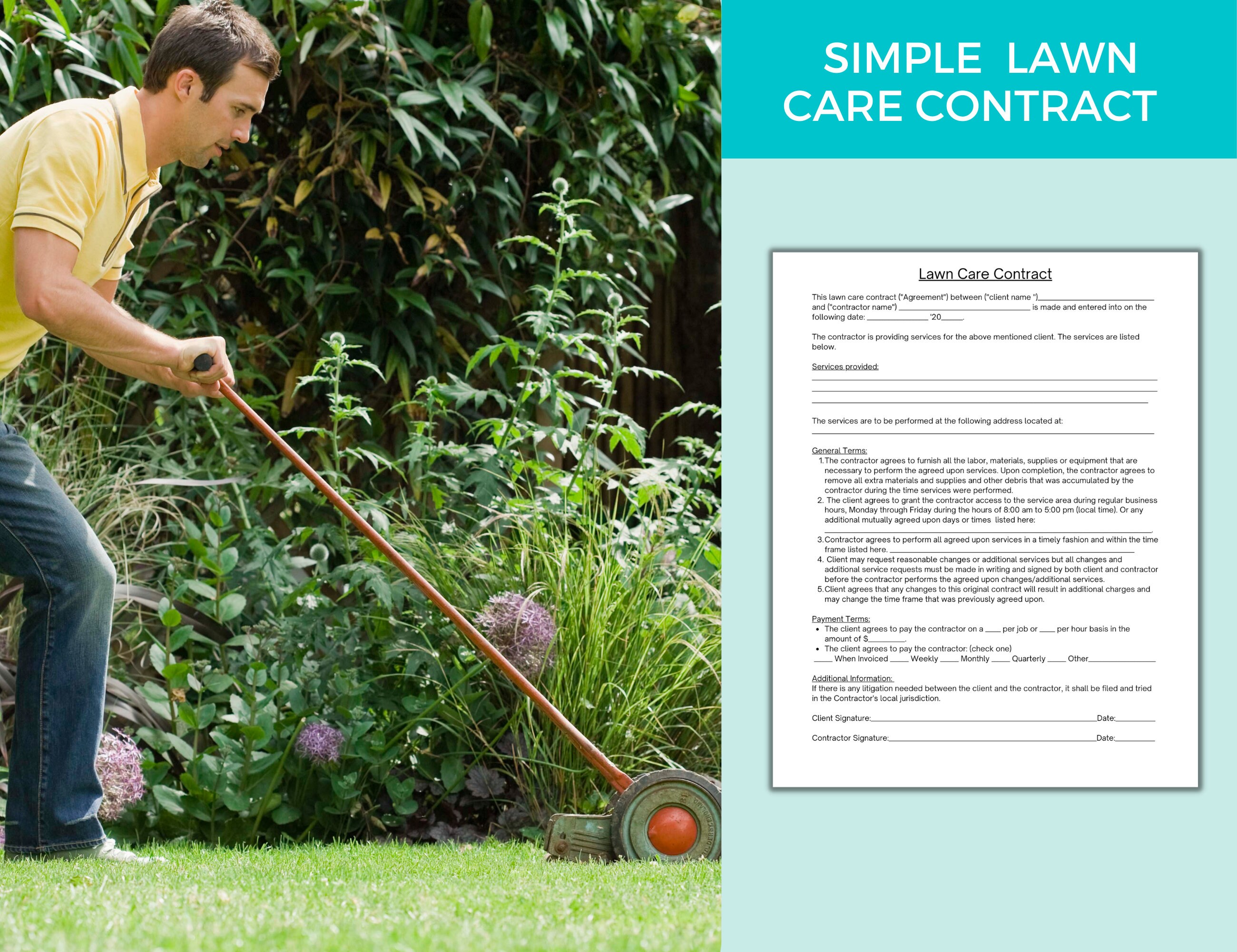 Simple Lawn Care Contract, Landscaping Business Contract, Basic Lawn ...
