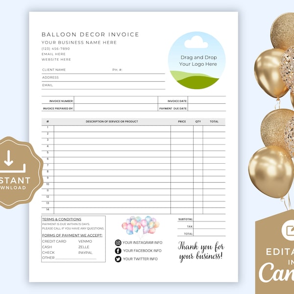 Balloon Invoice Receipt - Etsy