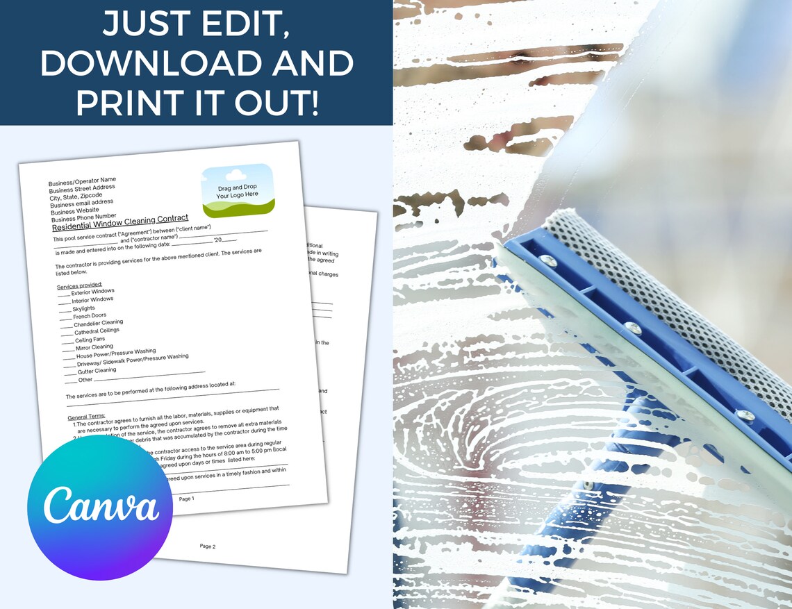 Window Washing Contract, Window Washing Service, Canva Editable ...