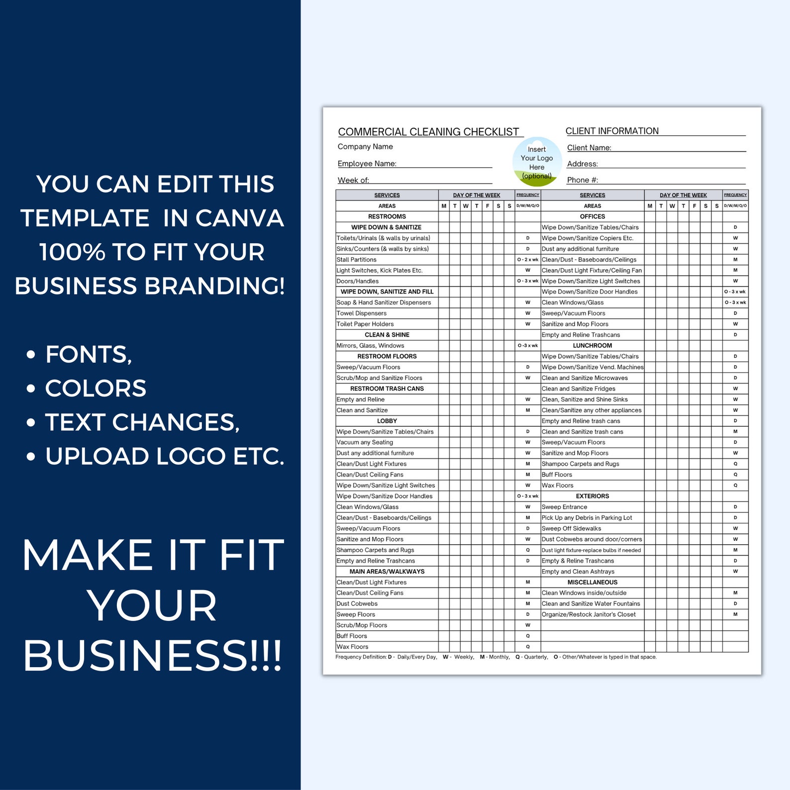 Cleaning Checklist Template, Janitorial Cleaning Business, Commercial ...