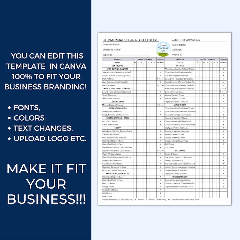 Cleaning Checklist Template, Janitorial Cleaning Business, Commercial ...