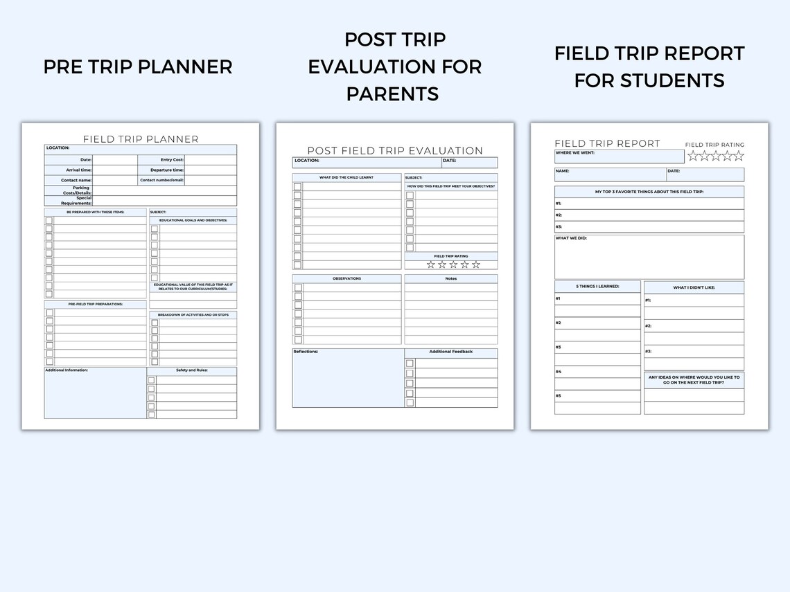 Field Trip Planner, Post Trip Evaluation, Student Report, Field Trip ...