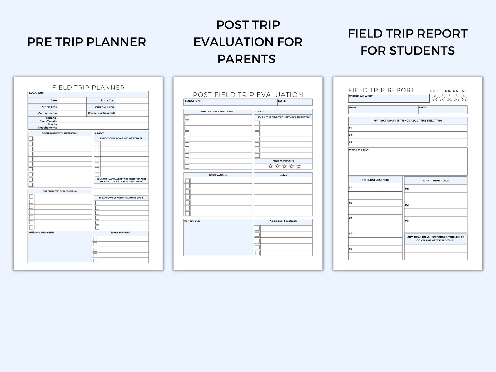 Field Trip Planner, Post Trip Evaluation, Student Report, Field Trip ...