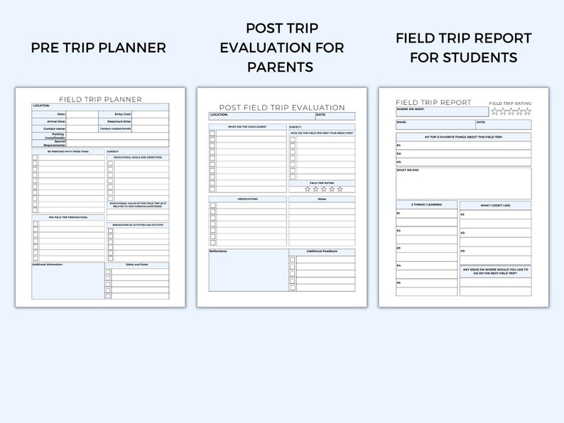 Field Trip Planner, Post Trip Evaluation, Student Report, Field Trip ...
