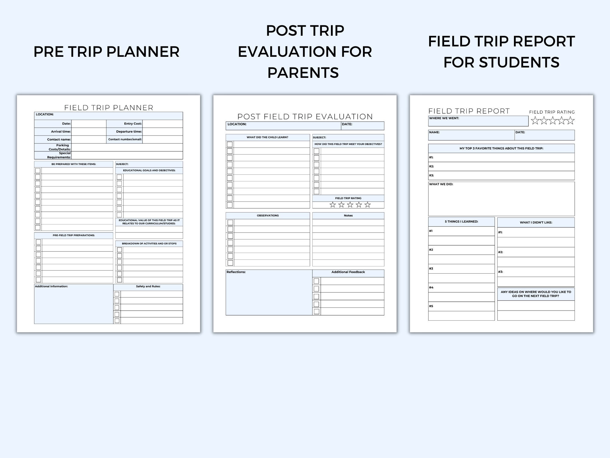 Field Trip Planner, Post Trip Evaluation, Student Report, Field Trip ...