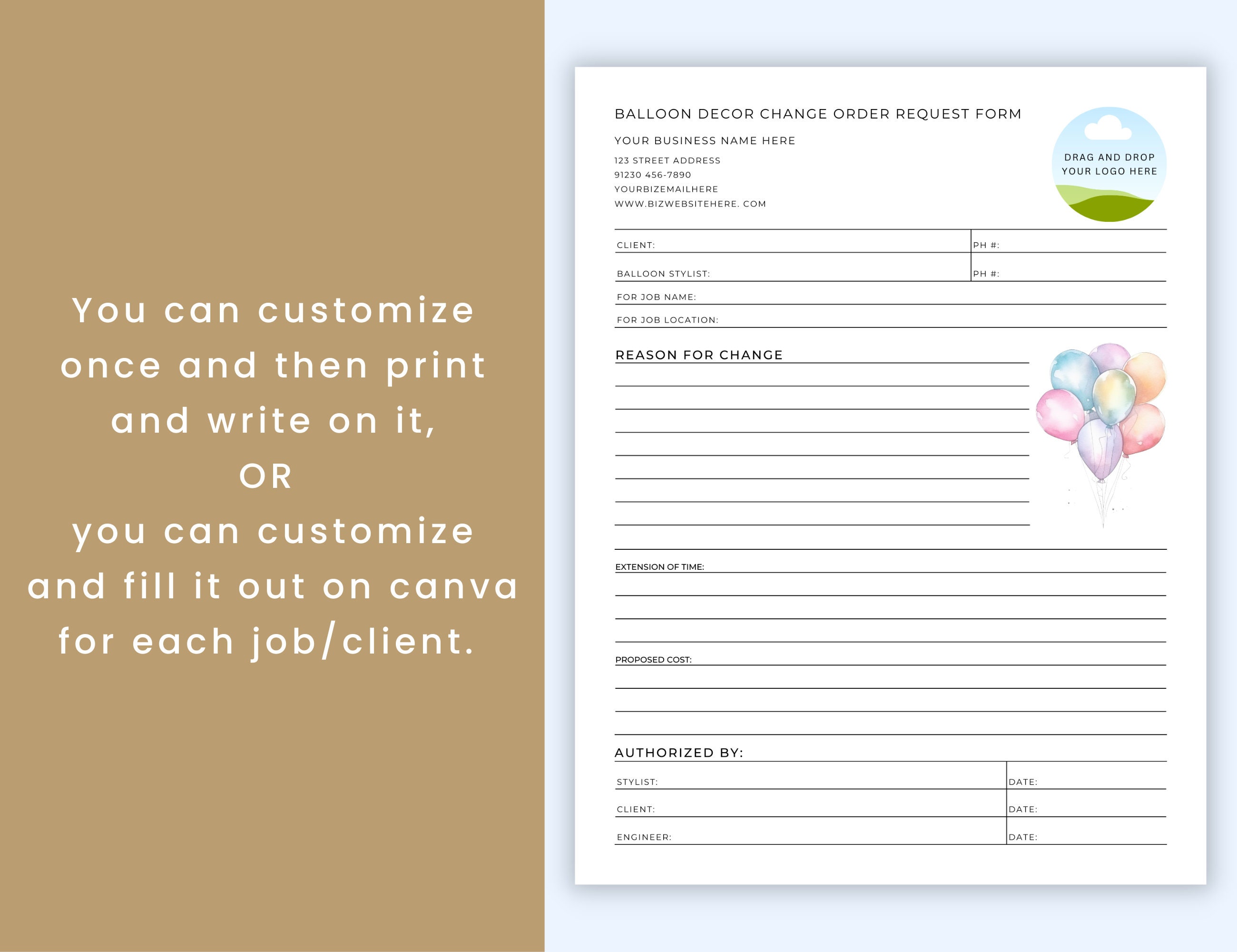 Balloon Decor Change Order Request Form, Balloon Decorations, Balloon ...