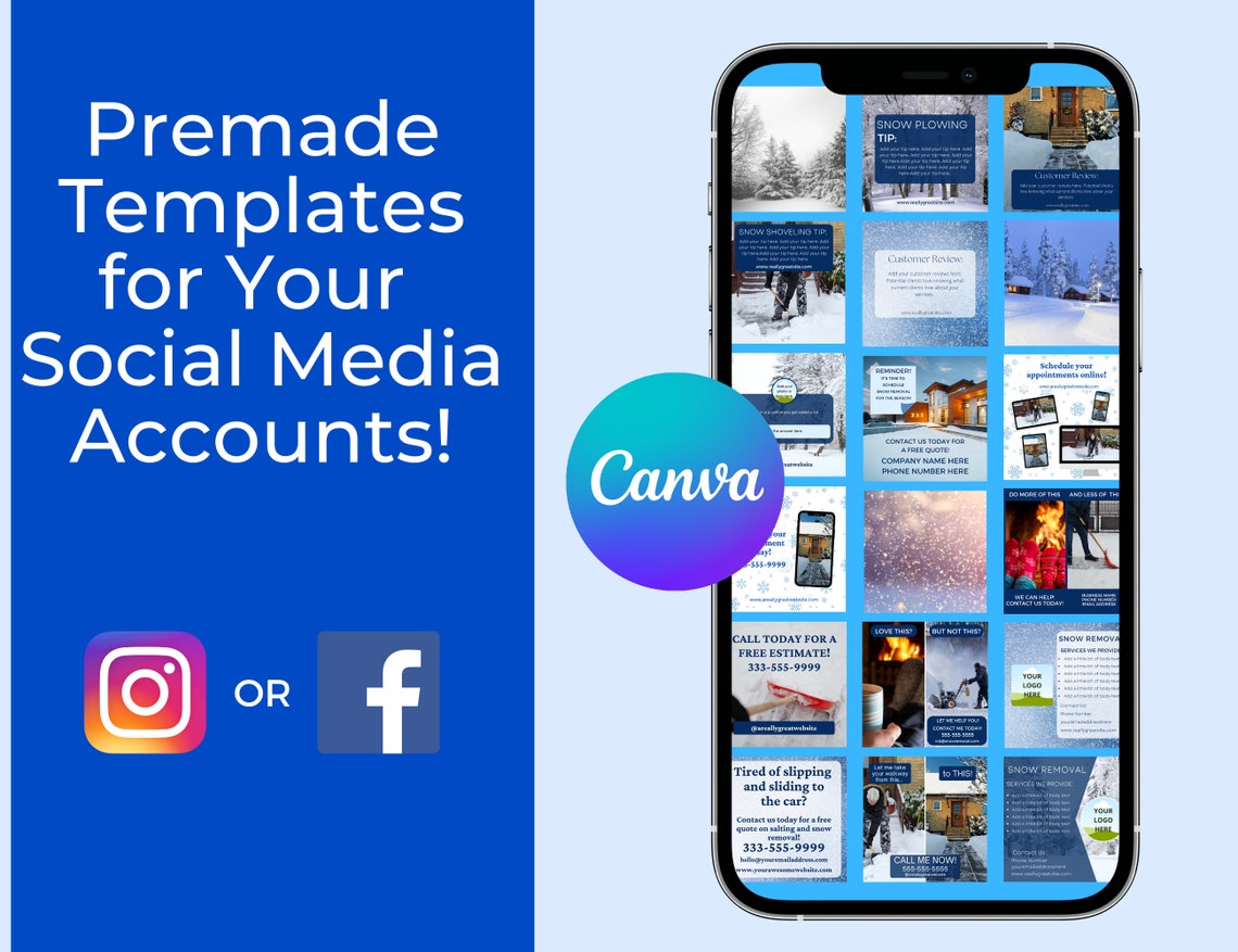 Snow Plowing Instagram Post, Snow Removal Facebook Post, Canva Editable ...