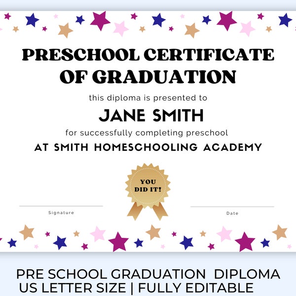 Preschool Certificates Template - Etsy