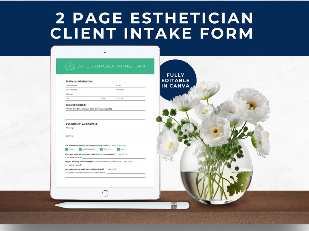Client Intake Form for Esthetician, Client Consent Form Esthetician ...