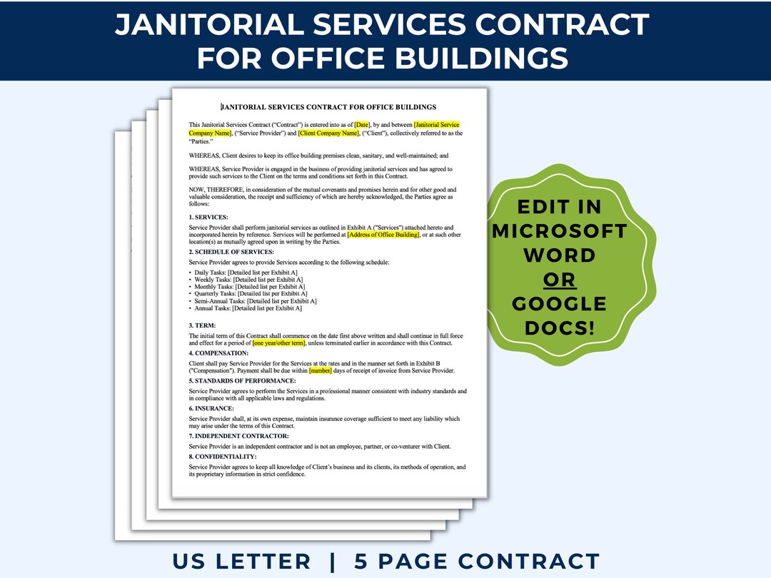 Commercial Cleaning Business Contract, Cleaning Contract Template ...