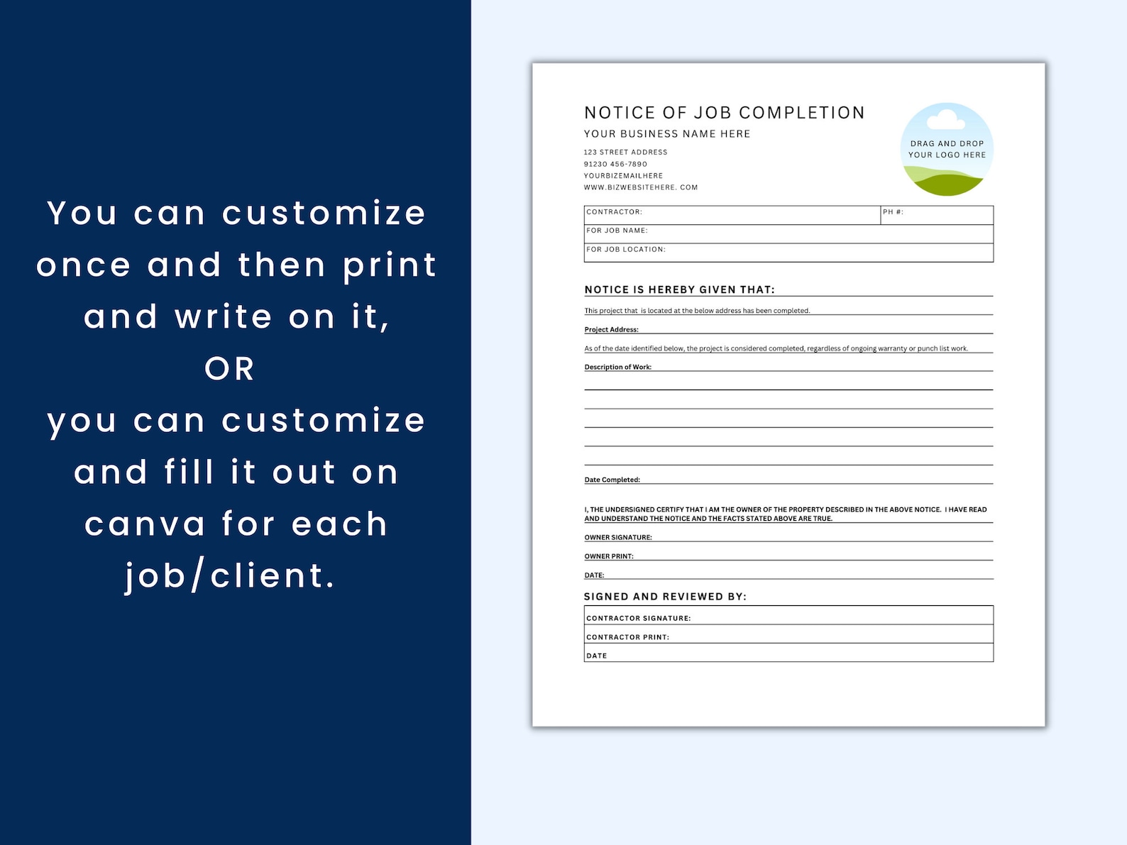 Notice of Job Completion Template, Job Completion Letter, Project ...