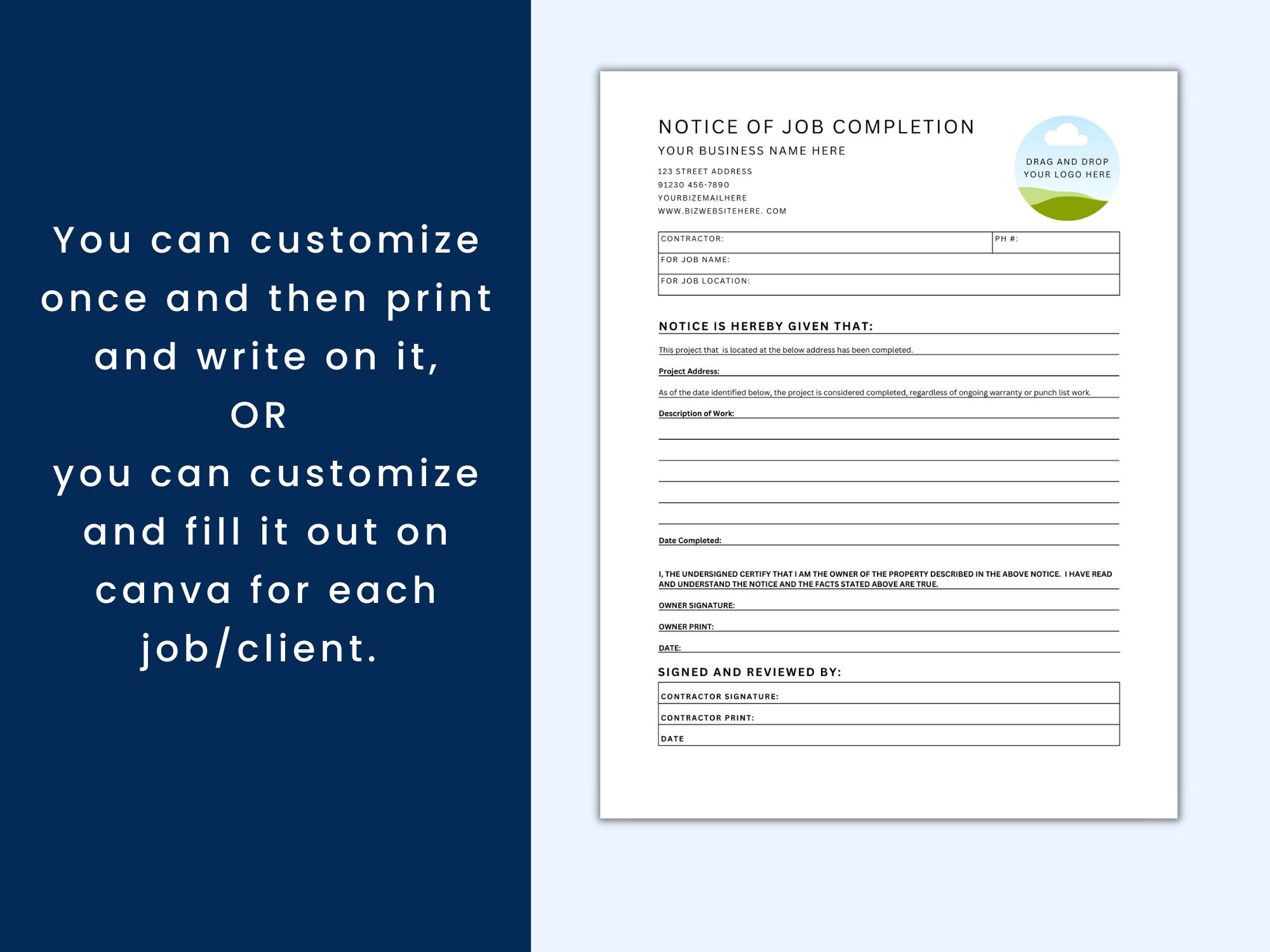 Notice of Job Completion Template, Job Completion Letter, Project ...