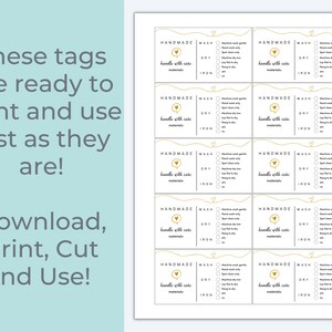 Printable Care Tag, Care Labels, Handmade for You, Washing Instructions ...