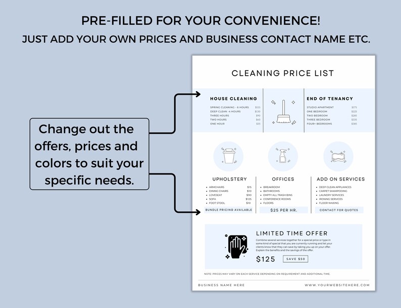 Cleaning Price List, Editable Cleaning Price List, Cleaning Service ...