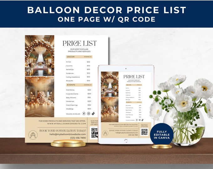Balloon Business Price List Canva Template, Balloon Services Rainbow ...