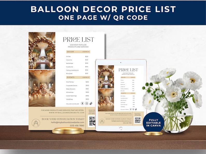 Balloon Business Price List Template, Balloon Decor Price List, Pricing ...