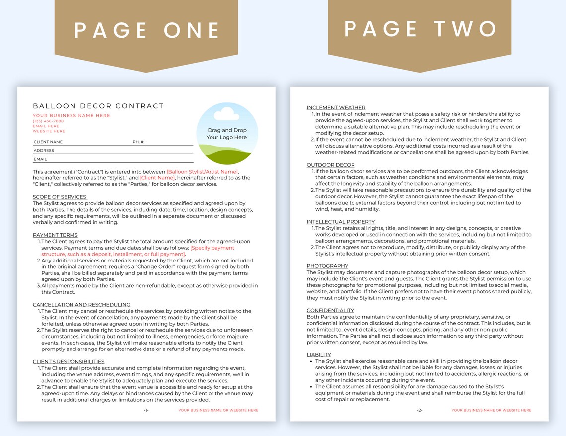 Balloon Decor Contract Template, Balloon Decorations, Event Planning ...