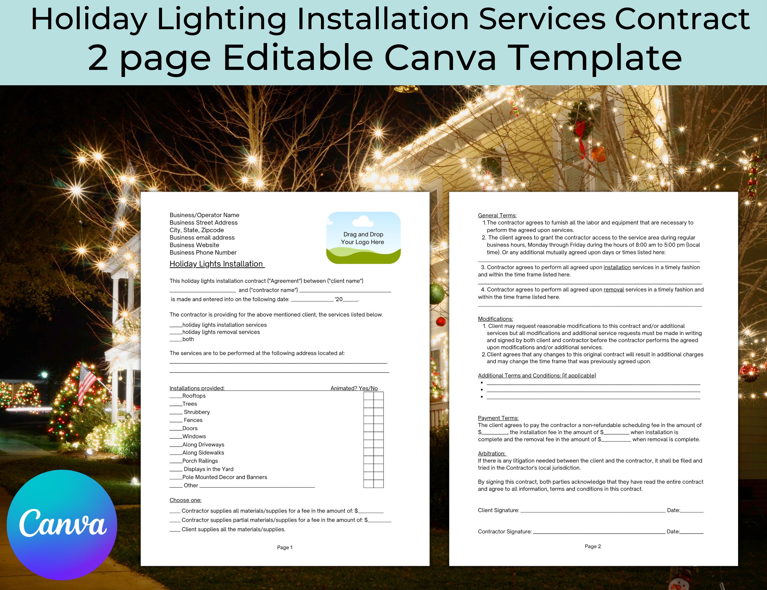 Christmas Light Contract, Hanging Christmas Lights Contract, Holiday ...