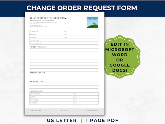 Change Order Form Template Excel