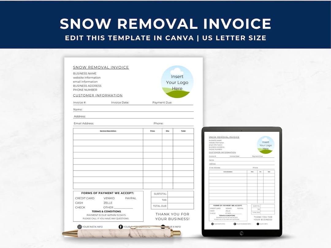 Snow Removal Invoice, Payment Request Template Snow Plow, Snow Clearing ...