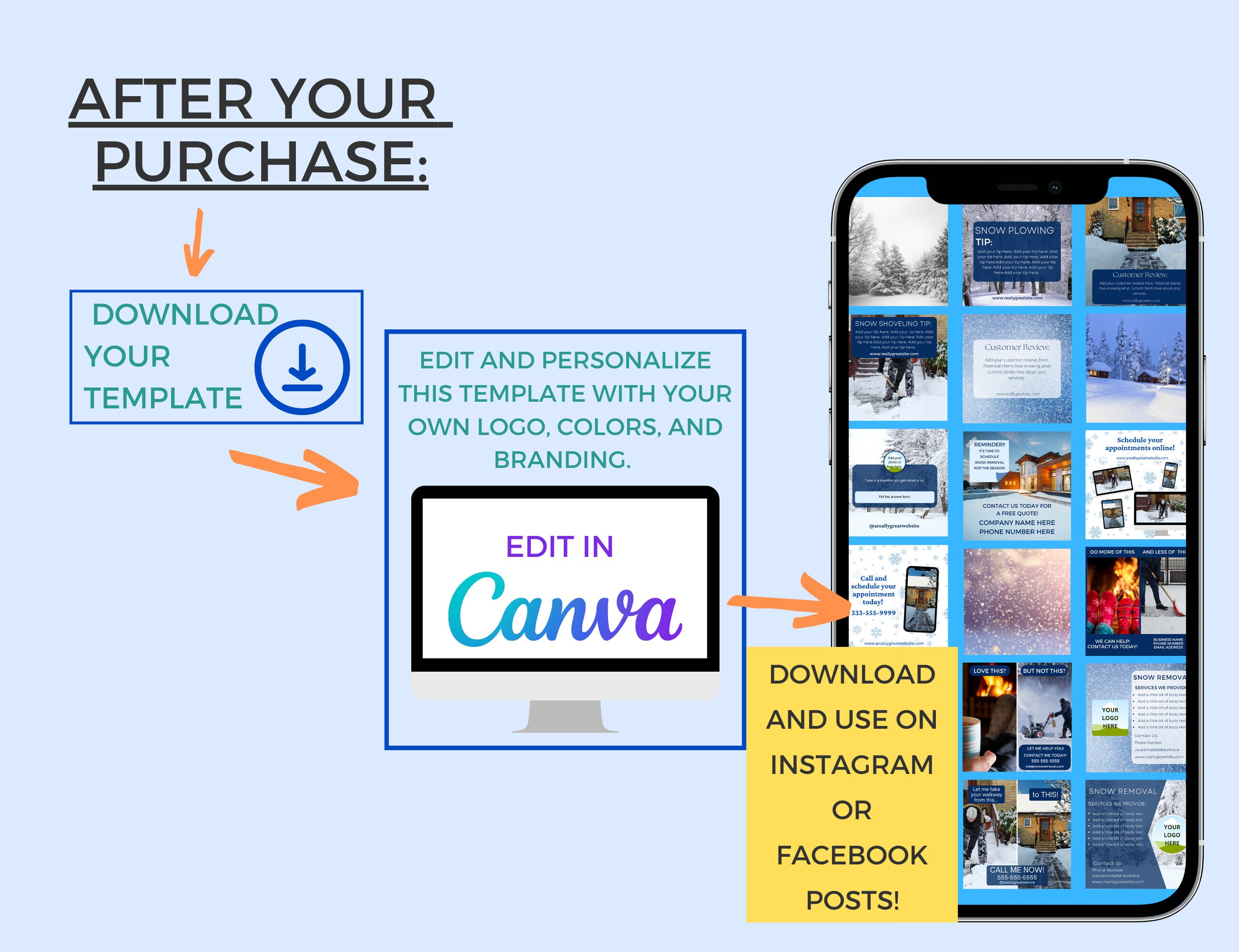 Snow Plowing Instagram Post, Snow Removal Facebook Post, Canva Editable ...