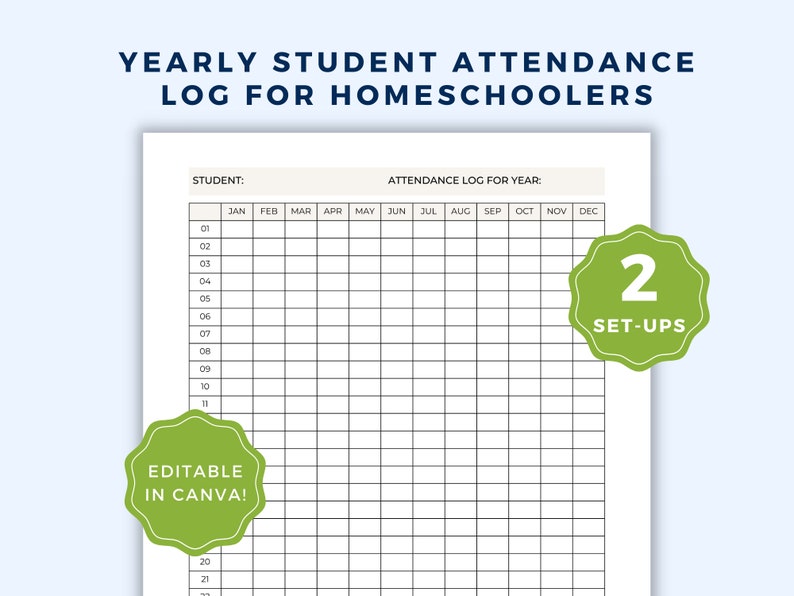 Printable Student Attendance Tracker, Attendance Log, Attendance Sheet ...