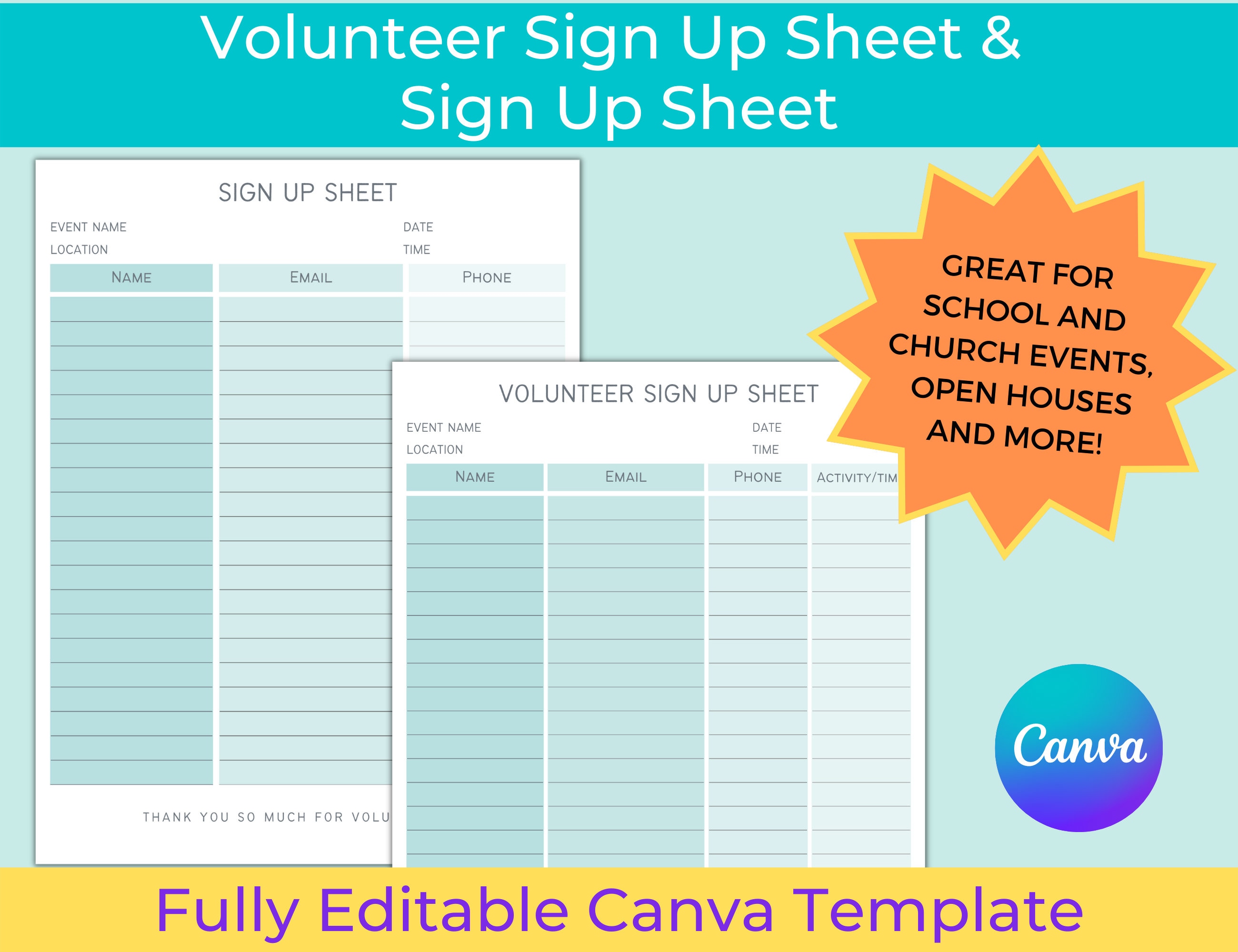 Editable Sign up Sheet, Printable Sign up Sheet, Sign up Template ...